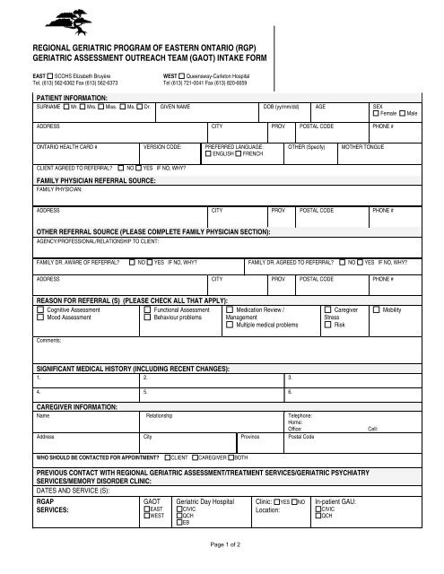 geriatric assessment outreach team intake form - Regional Geriatric ...
