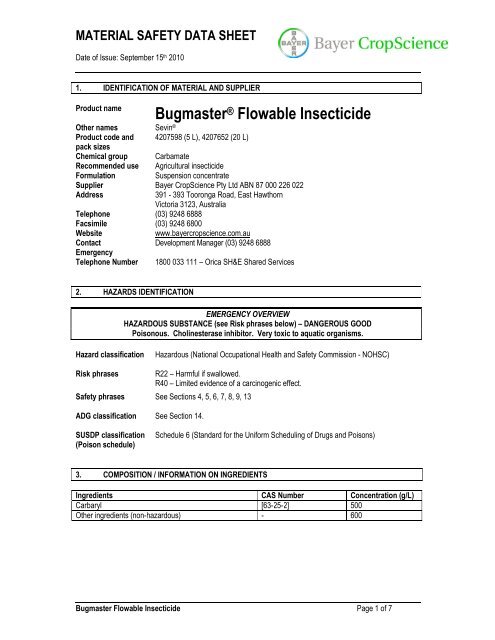 MATERIAL SAFETY DATA SHEET - Bayer CropScience