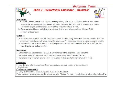 Year 7 Art Homework - Rhyl High School