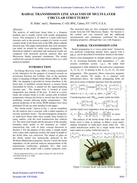 RADIAL TRANSMISSION LINE ANALYSIS OF MULTI-LAYER CIRCULAR STRUCTURES*