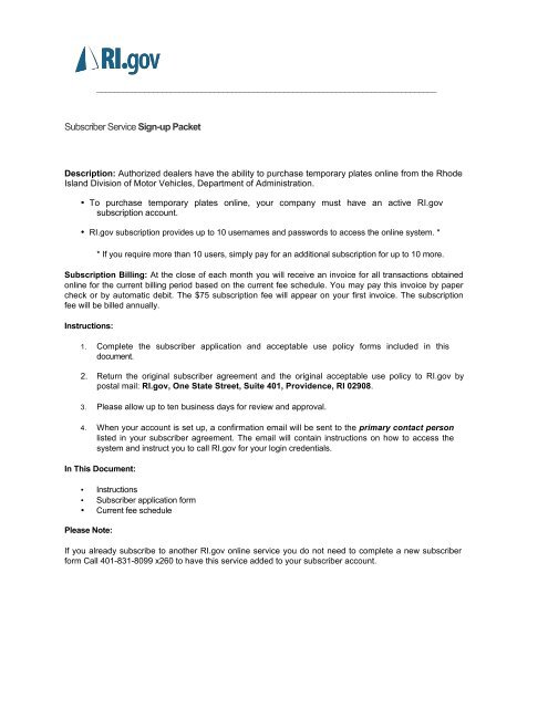 Download Temporary Plate Registration Application Packet - RI.gov