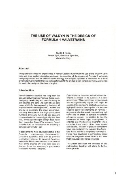 the use of valdyn in the design of formula 1 valvetrains - Ricardo