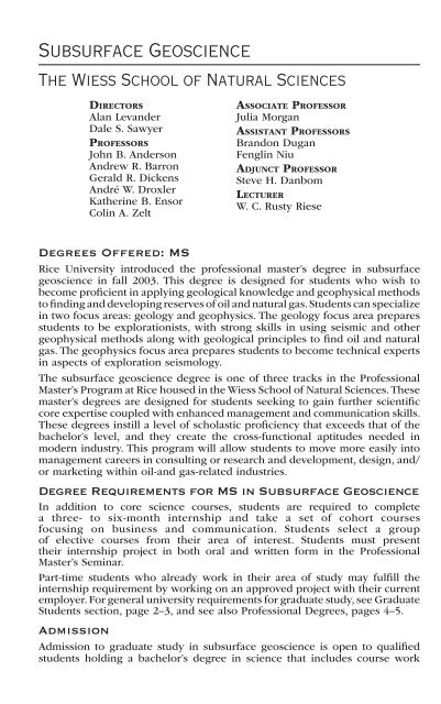 Subsurface Geoscience - Rice University