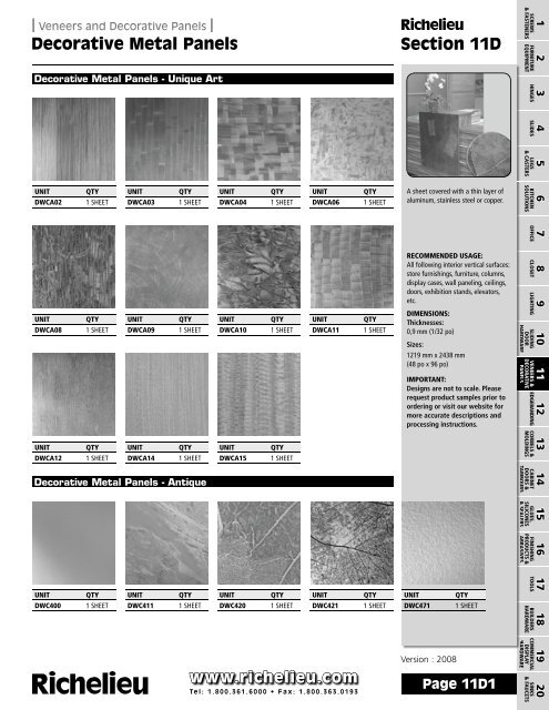 Decorative Metal Panels Section 11D - Richelieu