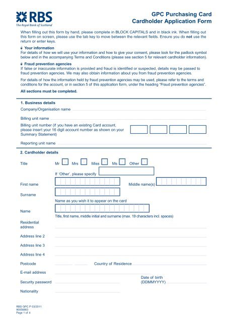 GPC Purchasing Card Cardholder Application Form