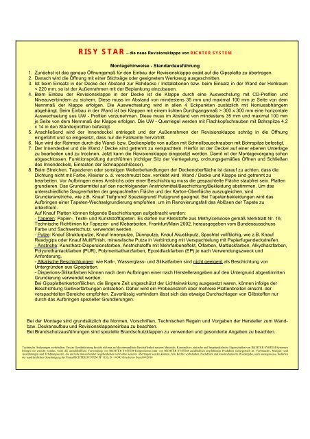Montageanleitung fÃ¼r RISY STAR - Richter System