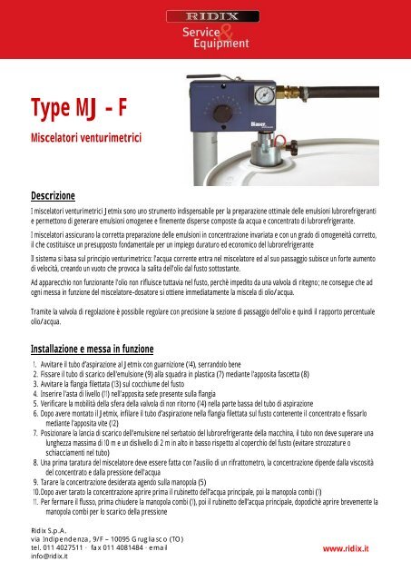 Miscelatore Type MJ F - Jetmix - Ridix