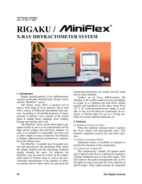 Rigaku/MiniFlex+ X-ray Diffractometer System