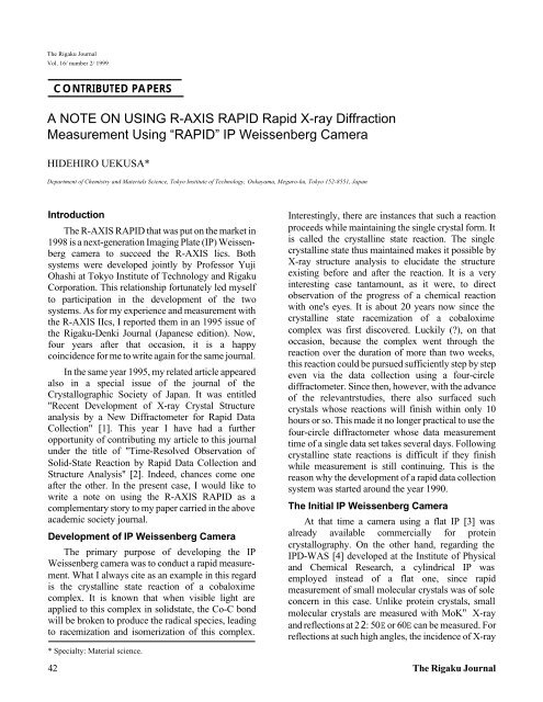 A NOTE ON USING R-AXIS RAPID Rapid X-ray Diffraction ... - Rigaku