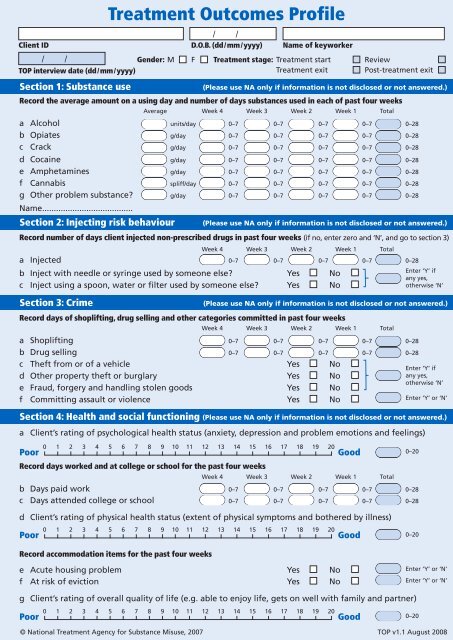 TOP form - National Treatment Agency for Substance Misuse