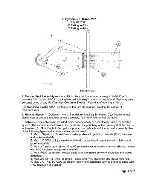 UL System No. C-AJ-3207 Page 1 of 2 - A/D Fire Protection Systems