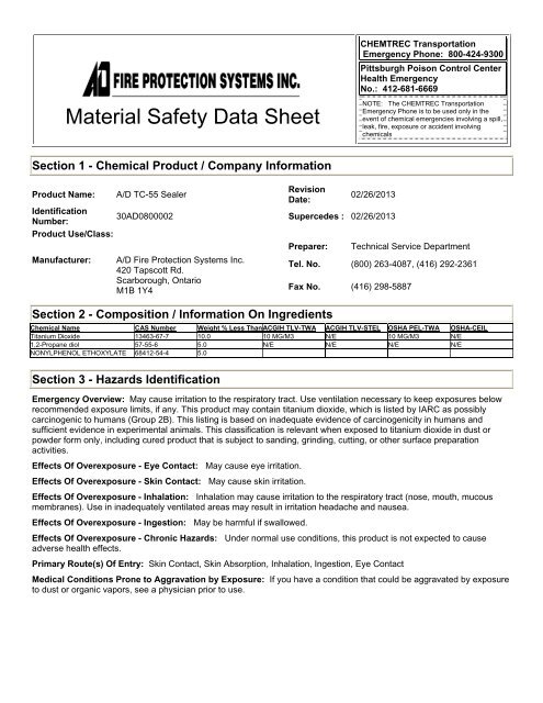 Material Safety Data Sheet - A/D Fire Protection Systems