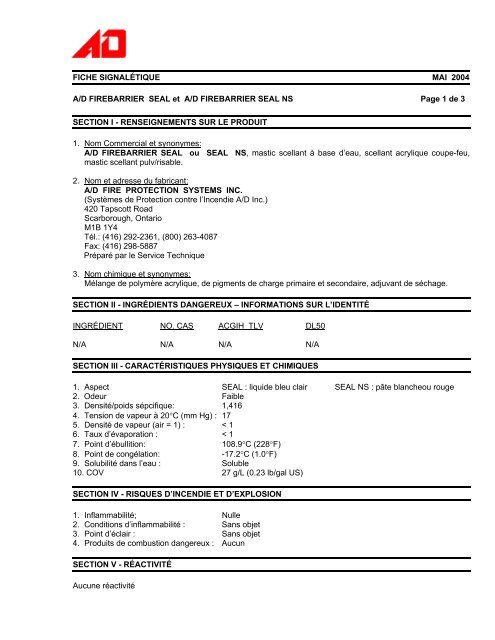 MSDS - A/D Fire Protection Systems