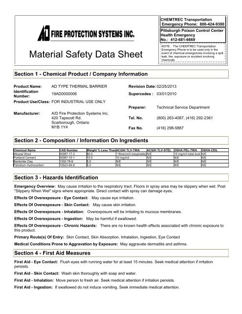 Material Safety Data Sheet - A/D Fire Protection Systems