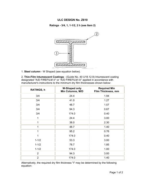 ULC DESIGN No. Z610 - A/D Fire Protection Systems