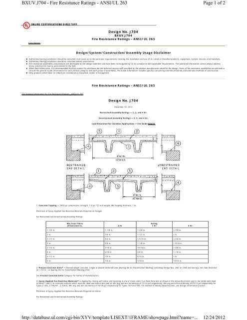 BXUV.J704 Fire Resistance Ratings - A/D Fire Protection Systems