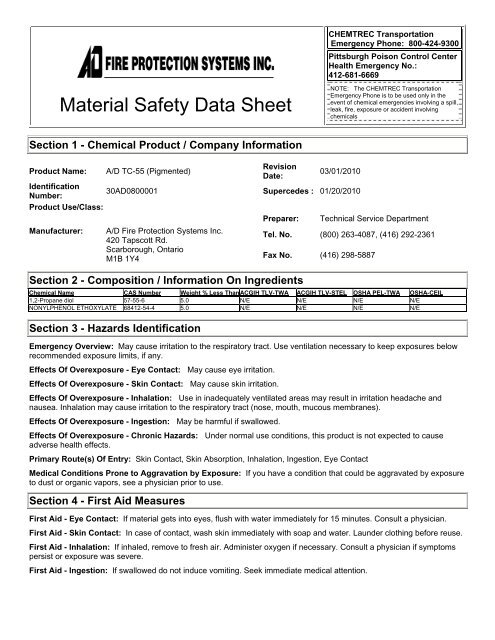 Material Safety Data Sheet - A/D Fire Protection Systems