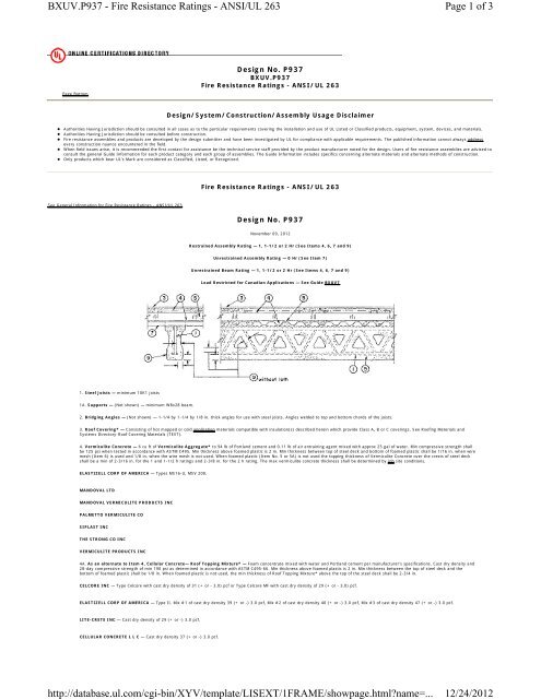 Design/System/Construction/Assembly Usage Disclaimer - A/D Fire ...
