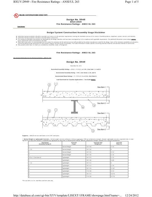 BXUV.D949 Fire Resistance Ratings - A/D Fire Protection Systems