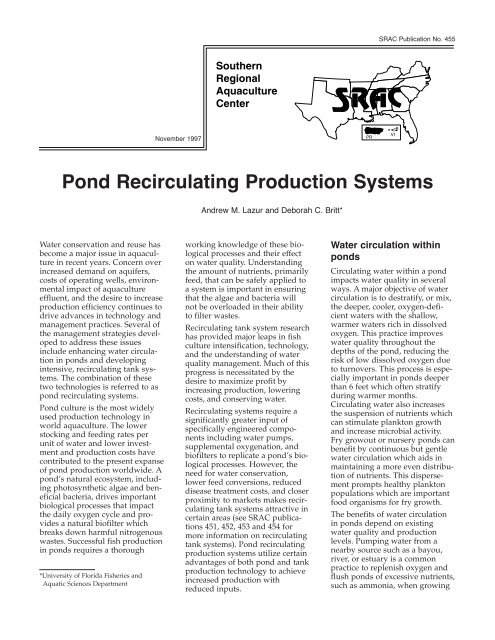 SRAC 0455: Pond Recirculating Production Systems