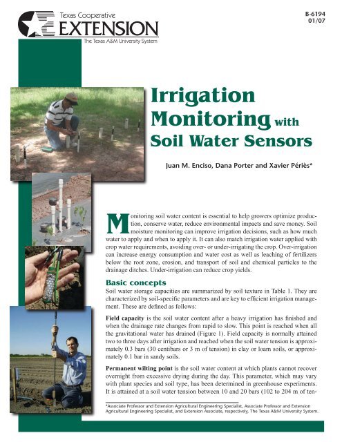 Irrigation Monitoring with Soil Water Sensors - eXtension