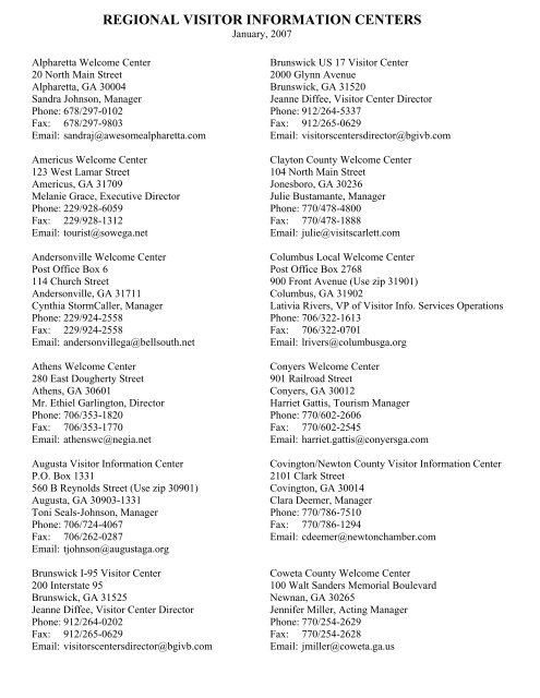 REGIONAL VISITOR INFORMATION CENTERS