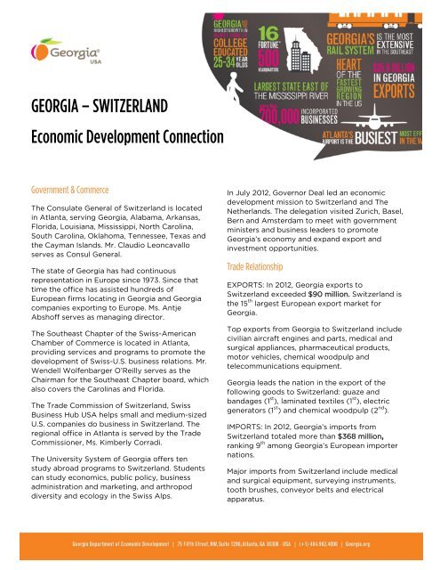 Switzerland - Georgia Department of Economic Development