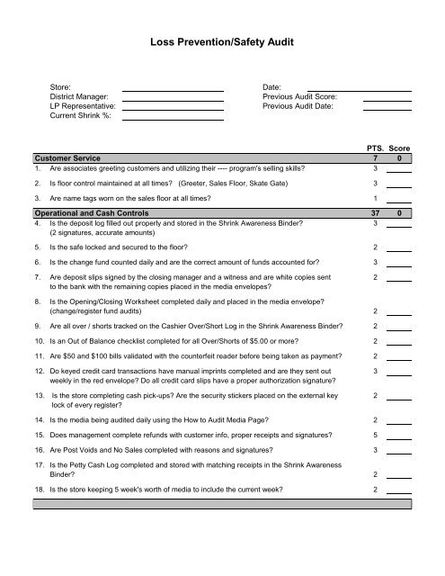 Loss Prevention/Safety Audit