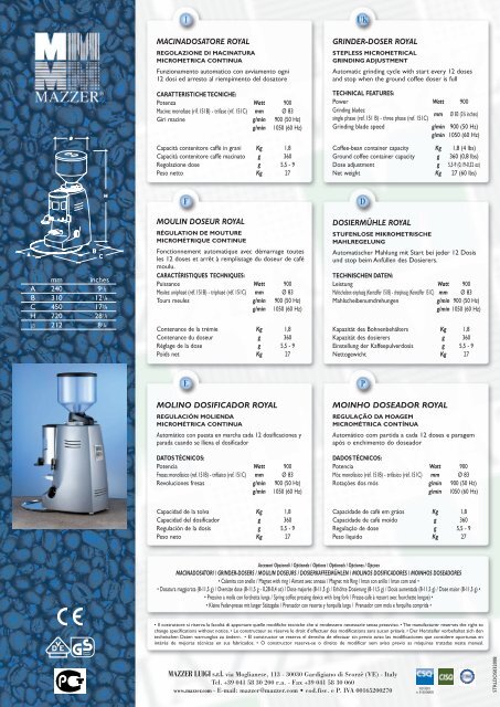MACINADOSATORE ROYAL MOULIN DOSEUR ... - Mazzer Luigi S.r.l.