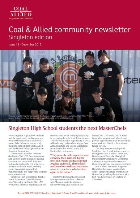 Coal & Allied Community Newsletter Singleton edition December 2012