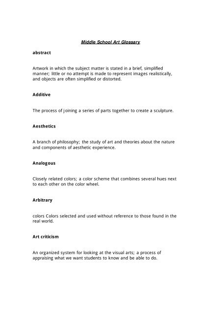 Middle School Art Glossary