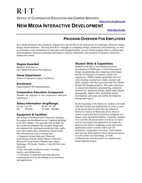 NEW MEDIA INTERACTIVE DEVELOPMENT - Rochester Institute of ...