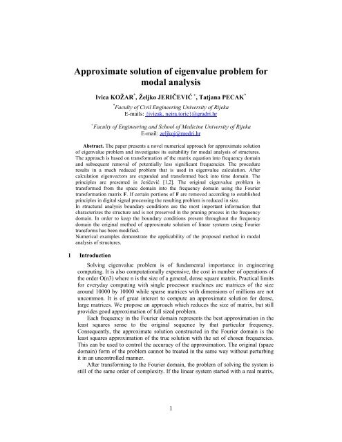 Approximate solution of eigenvalue problem for modal analysis