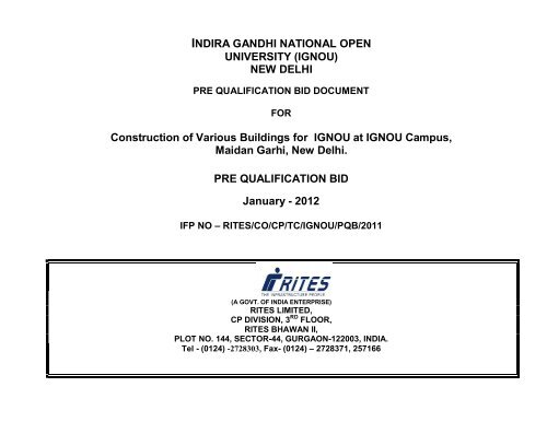 NEW DELHI Construction of Various Buildings for IGNOU at ... - Rites