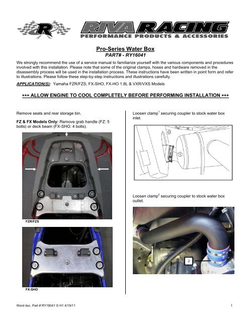 Pro-Series Water Box - RIVA Racing