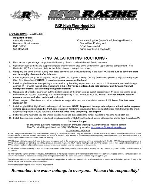 RS5-0050 Installation Instructions - RIVA Racing