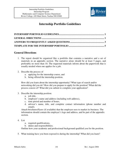 Internship Portfolio Guidelines