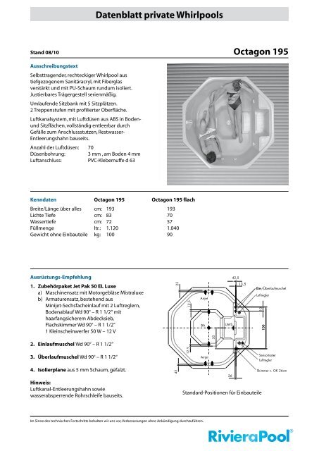 Datenblatt private Whirlpools Octagon 195 - RivieraPool