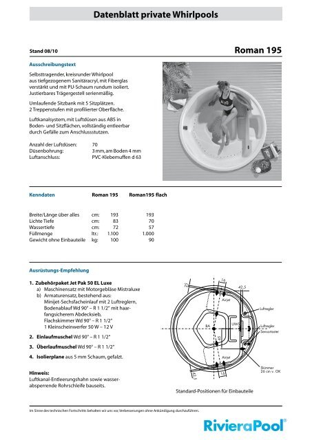 Datenblatt private Whirlpools Roman 195 - RivieraPool