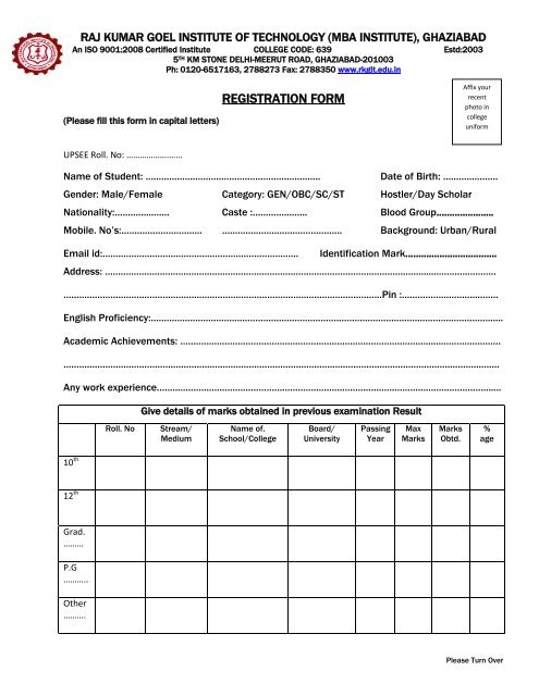 Application form for admission - Raj Kumar Goel Institute of ...