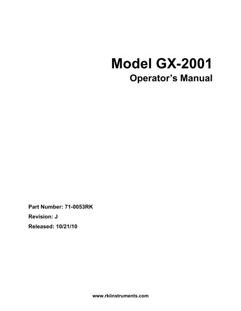 Model GX-2001 Operator's Manual - RKI Instruments