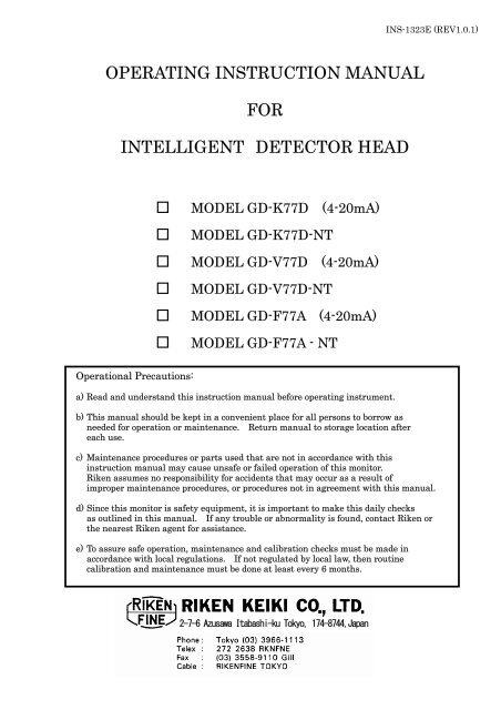 operating instruction manual for intelligent detector ... - RKI Instruments