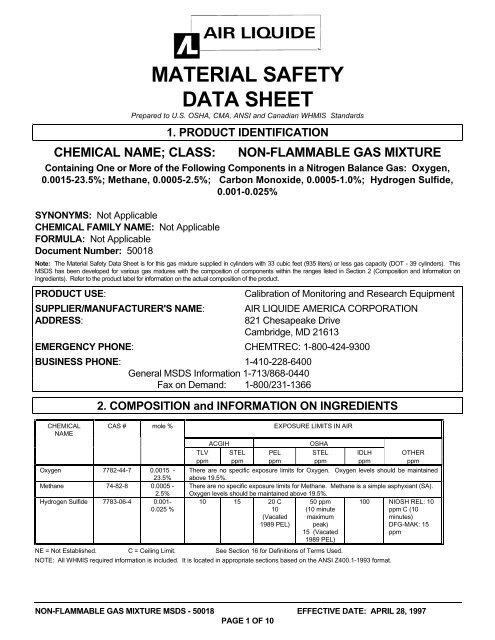 MATERIAL SAFETY DATA SHEET - RKI Instruments