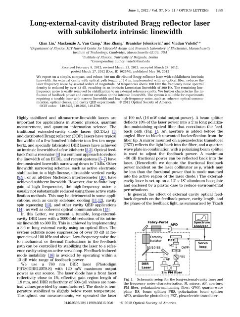 Long-external-cavity distributed Bragg reflector laser with ...