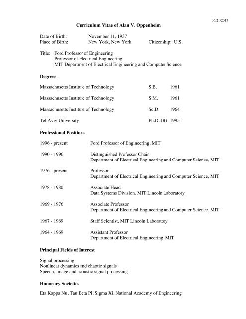 CV of Alan V. Oppenheim - Research Laboratory of Electronics - MIT