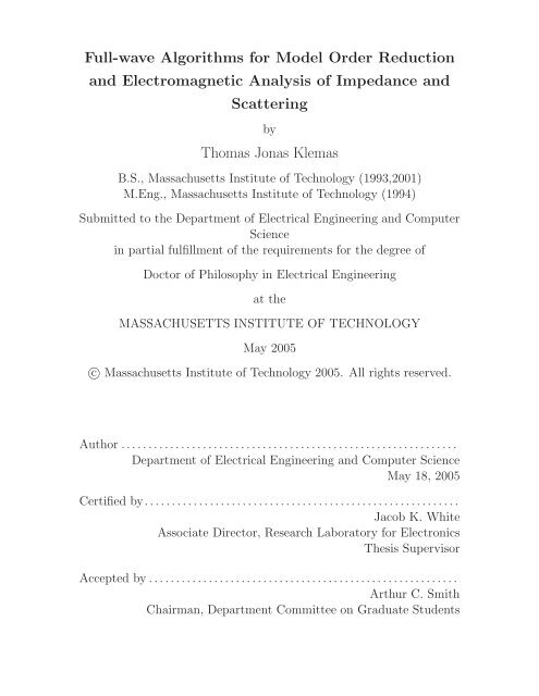 Full-wave Algorithms for Model Order Reduction and ...