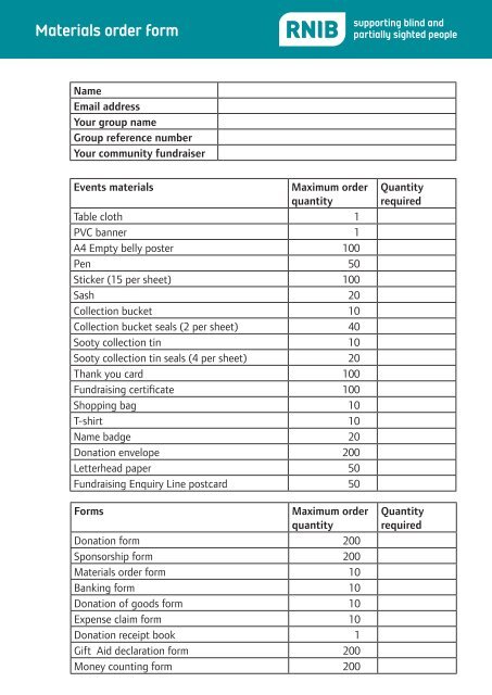Materials order form - RNIB
