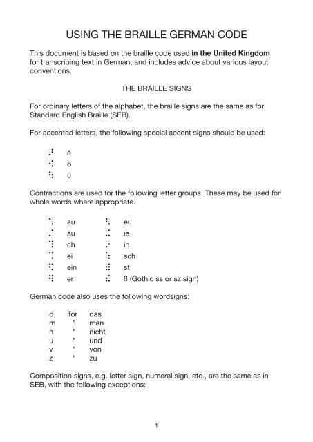 USING THE BRAILLE GERMAN
