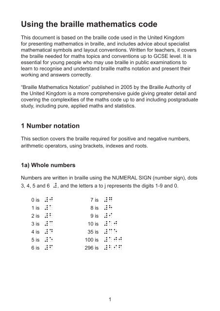 Using the braille mathema