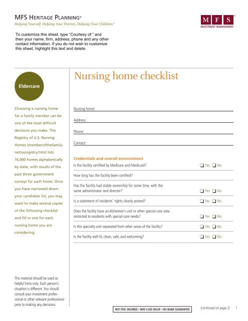 Nursing home checklist